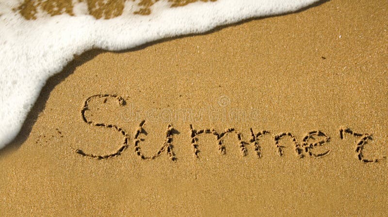 Summer Fun Written in Sand on Beach Stock Photo - Image of sandy, text ...
