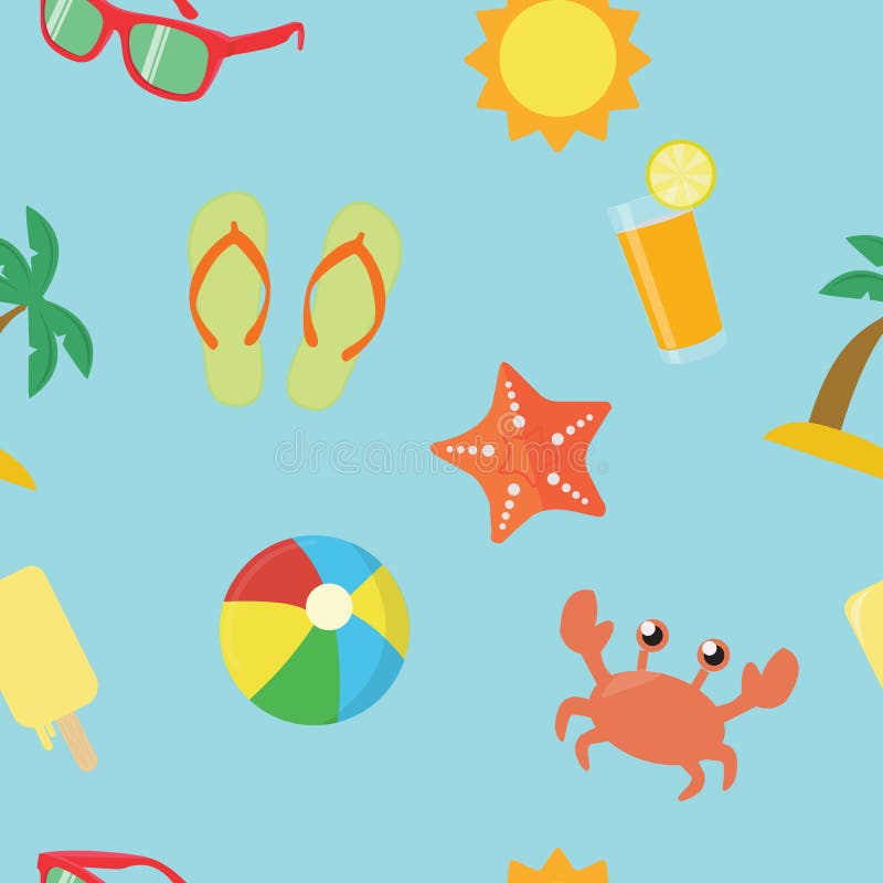 Summer Time Background Pattern Llustration in Vector. Different Objects ...