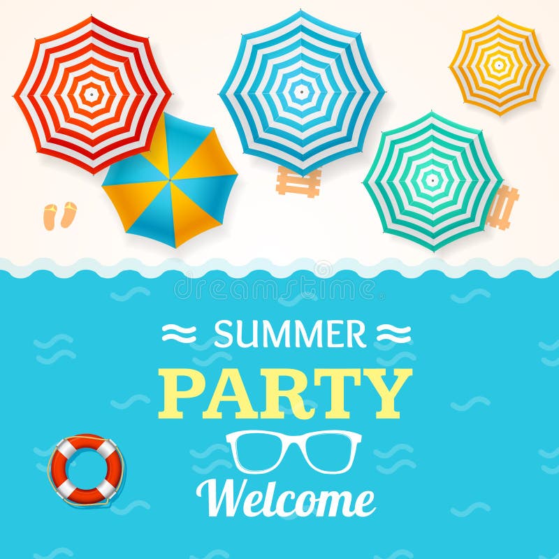 Summer Time Banner with a Beach Umbrella. Vector Stock Vector ...