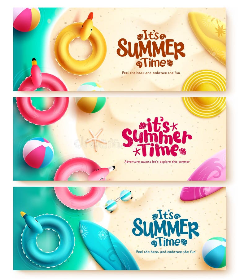 Summer Time Banner Set Vector Design. it S Summer Time Text with Beach ...