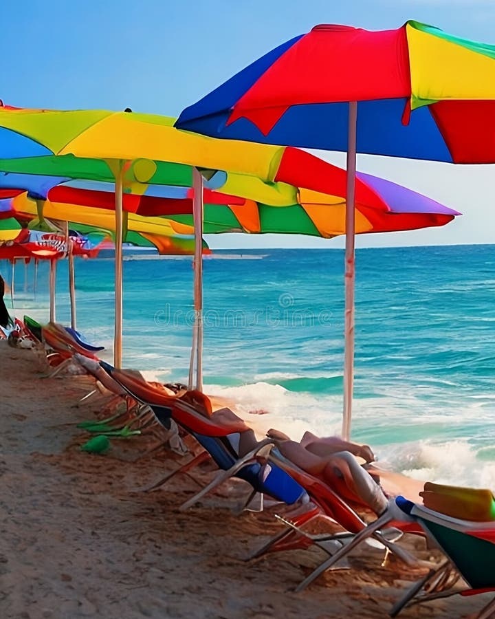 Summer Time, Beach and Colourful Umbrellas Stock Illustration ...