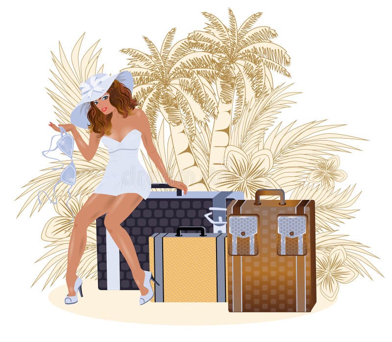 Pin Up Summer Beautiful Girl Stock Vector - Illustration of floral ...