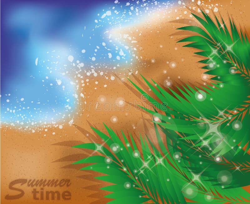 Summer Time Card with Shell Stock Vector - Illustration of leaf ...