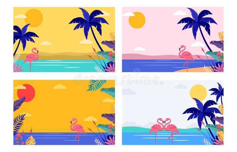 Summer Time Concept Design Collection with Landscape Panorama of Sea ...