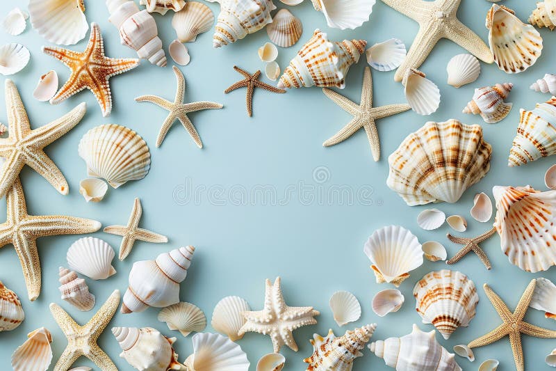 Summer Time Concept Flat Lay Composition with Beautiful Starfish and ...