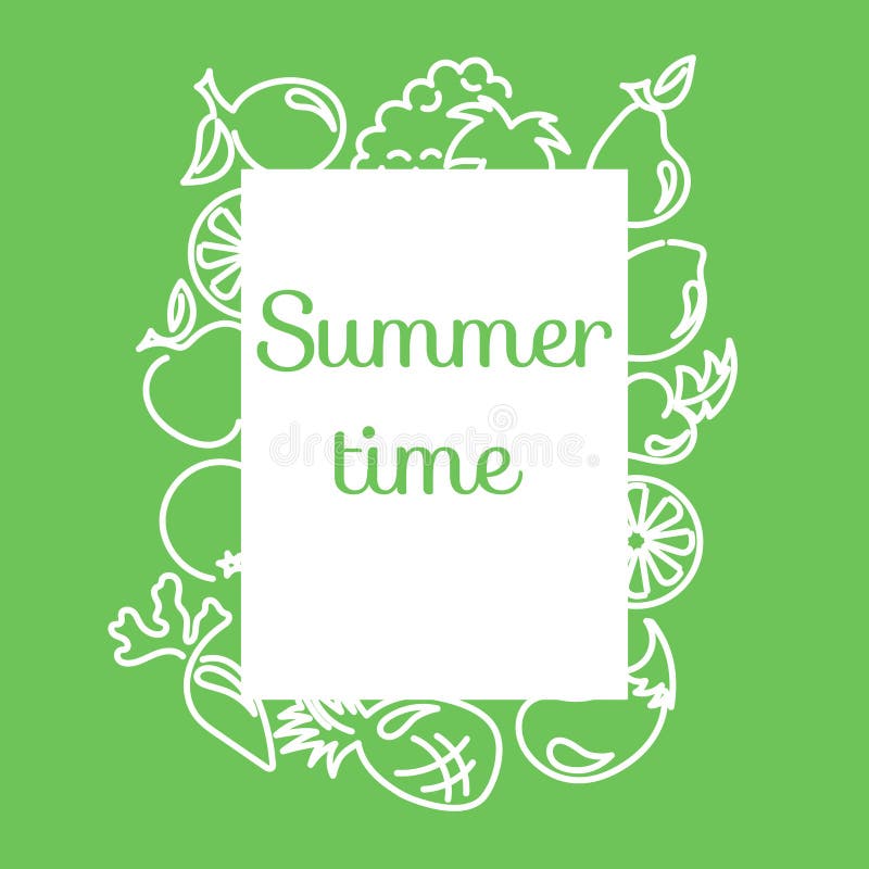Summer Time. Frame. Fruits and Vegetables, Outline. Vector Stock ...