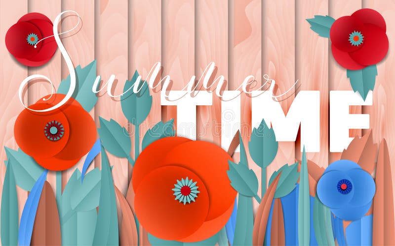 Summer Time Poster by Cut Paper Poppies Stock Illustration ...