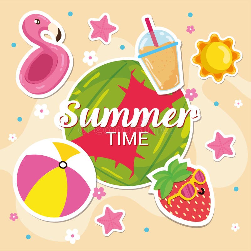 Summer Time Poster with Cute Icons Vector Stock Vector - Illustration ...