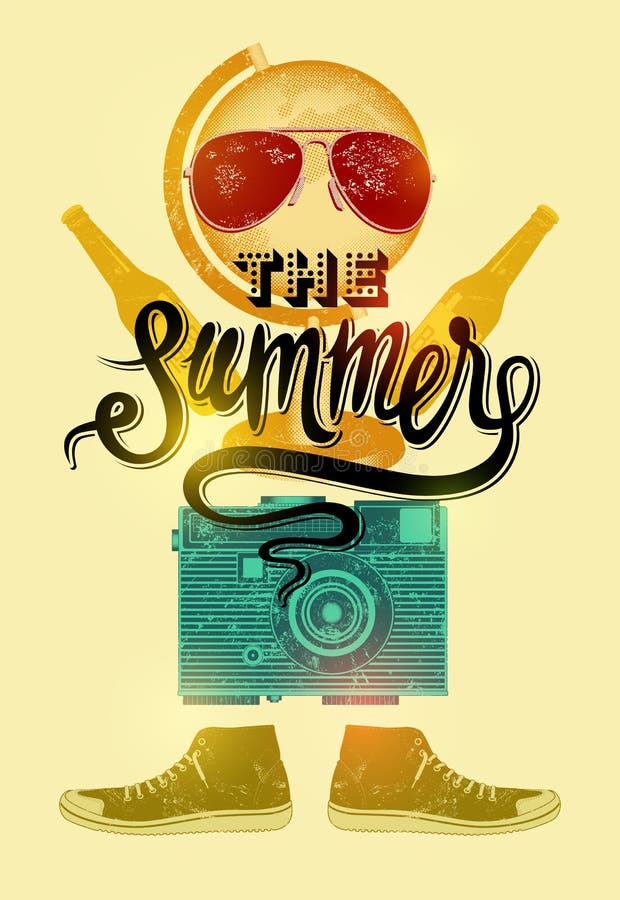 Summer Time Retro Poster. Vector Design with Vintage Things. Eps 10 ...