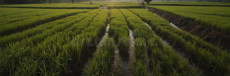 Summer Time in Rice Fields Panoramic Wide Ai Generated Stock ...