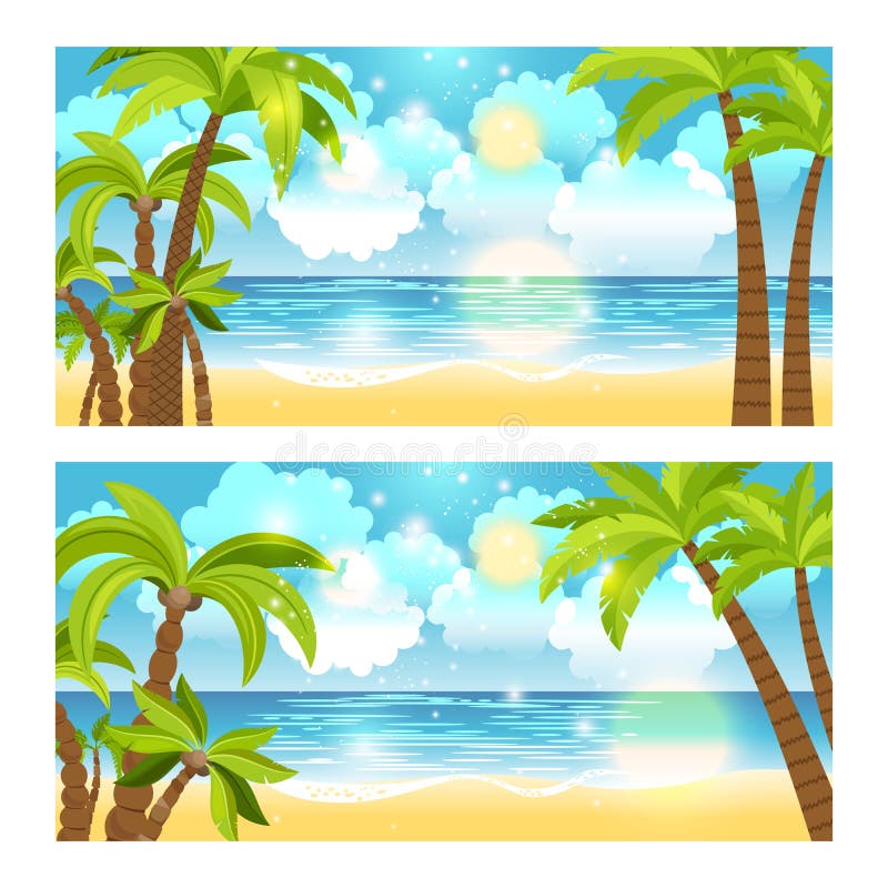 Summer Time Sea View Banners Set Stock Vector - Illustration of banner ...