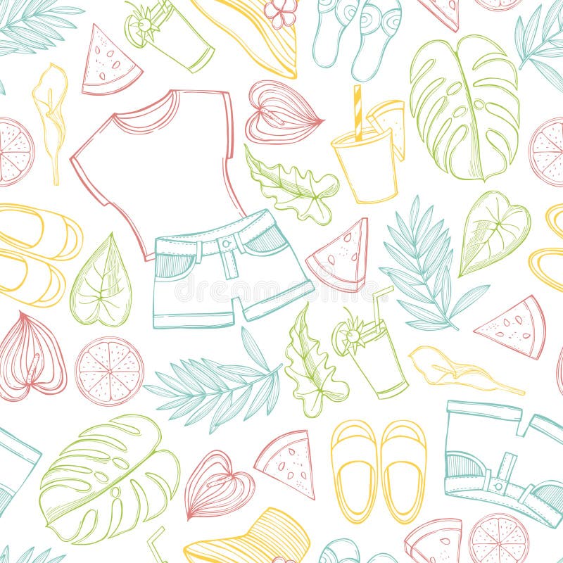 Summer Time Set. Vector Pattern Stock Vector - Illustration of leaf ...