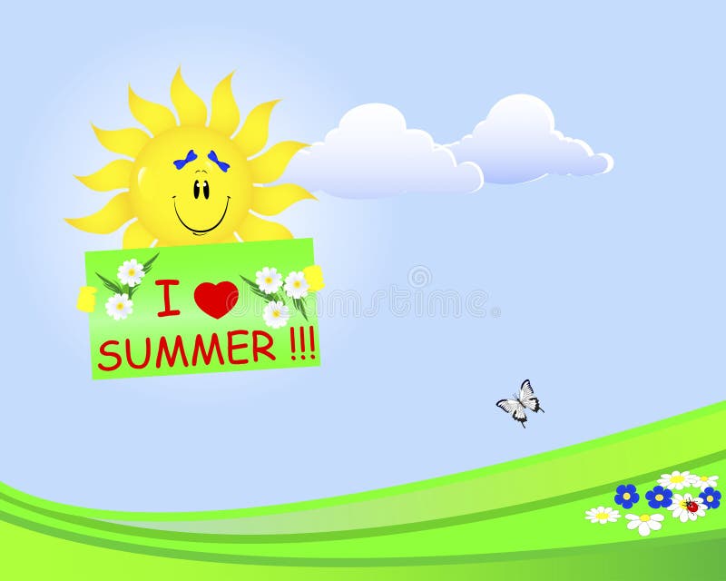 Summer Time. Sun Holds a Placard. Stock Vector - Illustration of leaf ...