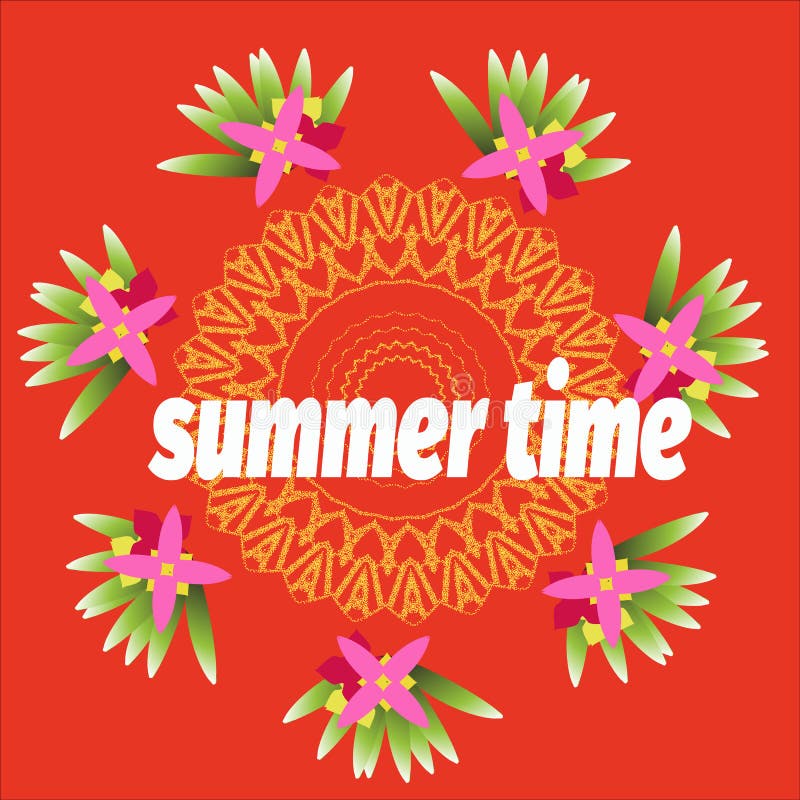 Summer Time Template for Banner, Postcard with Tropical Flower and ...