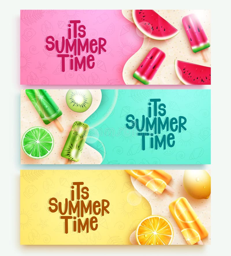 Summer Time Vector Set. Summer Time Greeting Text with Slice Fruits and ...
