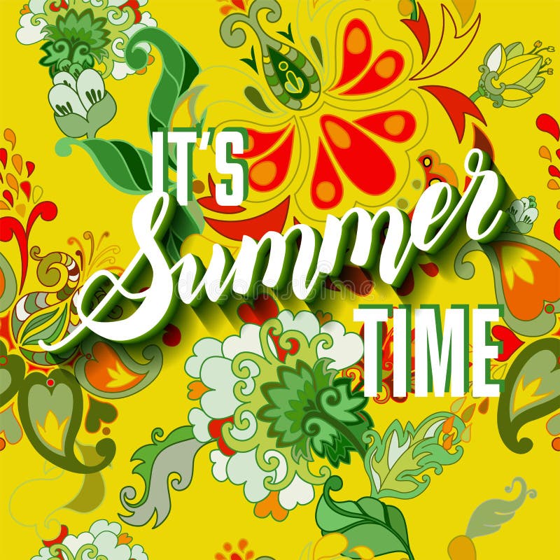 It is Summer Time Yellow Lettering Background. Vector Illustration ...