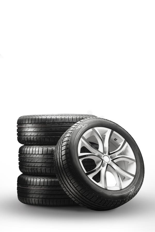 Summer Tires and Wheels - Stack on a White Background, New Wheels ...