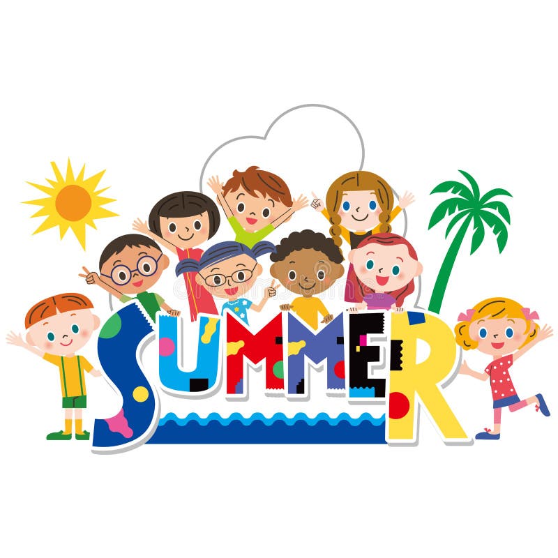 Summer title and children stock vector. Illustration of cloud - 56938602