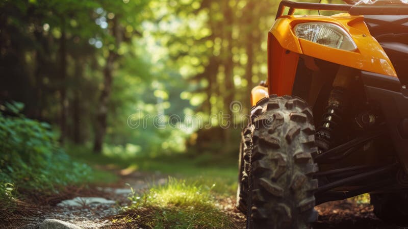 Summer Trail Blaze: Orange ATV on Forest Road. Stock Illustration ...