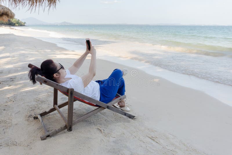 Summer Travel Beach Vacation Traveler Asian Woman Taking A Selfie And