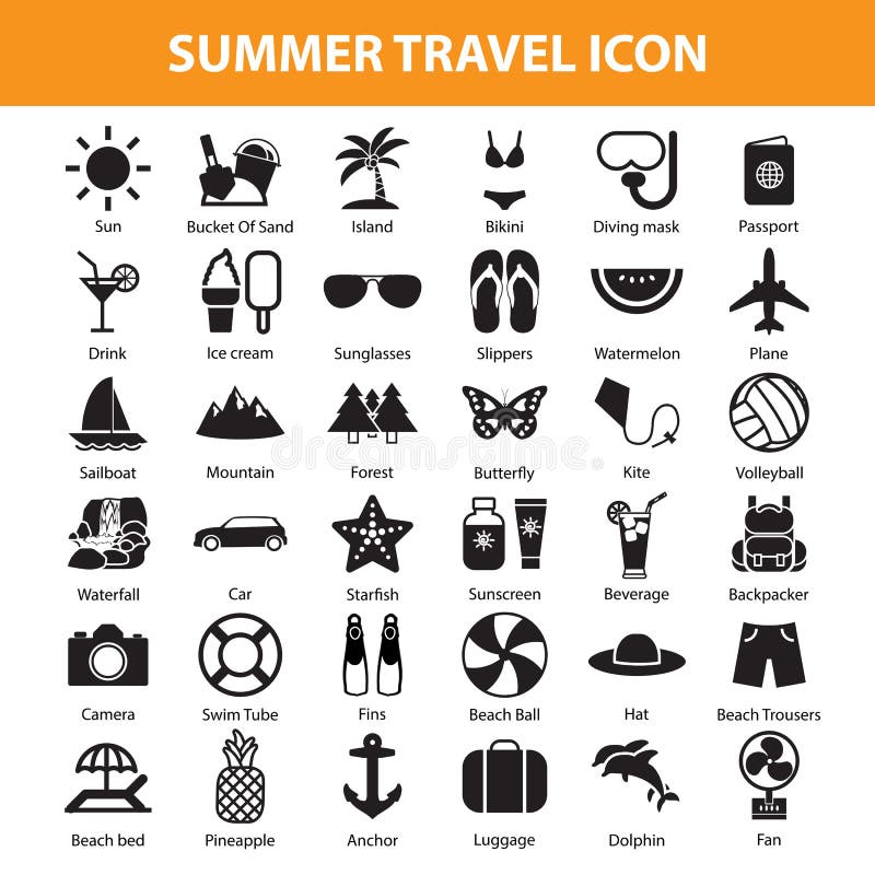 Summer travel icon set stock vector. Illustration of country - 71893148