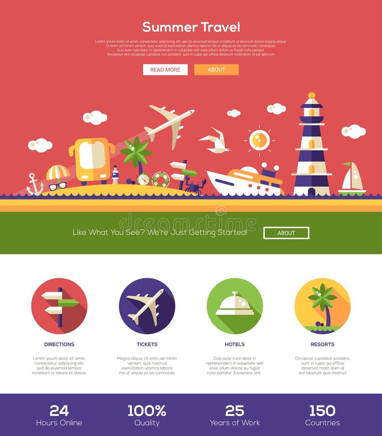 Summer Travel Website Header Banner with Webdesign Elements Stock ...