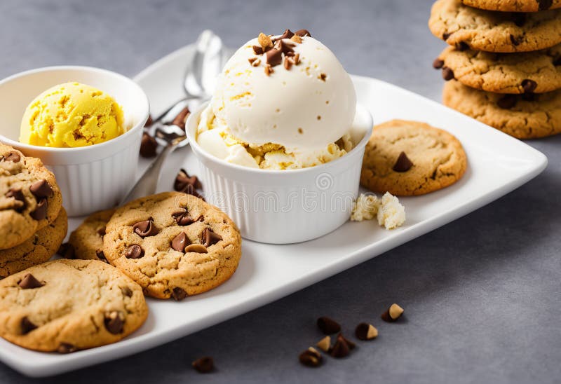Summer Treat: Cookies and Ice Cream on a Plate Stock Photo - Image of ...