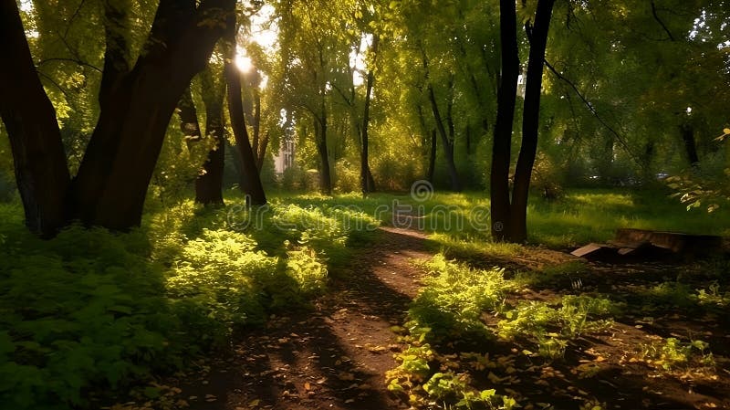 Summer Trees and Leaves in the Rays of the Sun, Summer, Summer Park ...