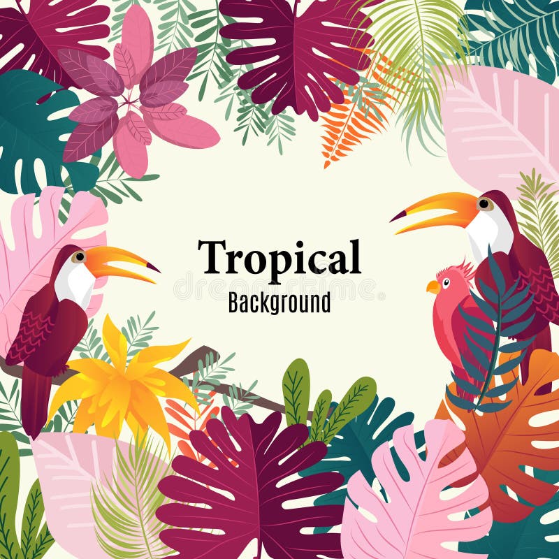 Summer Tropical Banner Palm Leaves Birds Vector Image Stock Vector ...