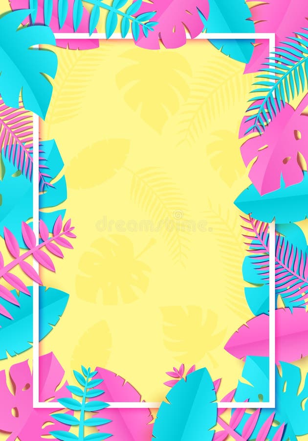 Summer Tropical Palm Leaves, Plants in Trandy Paper Cut Style. White ...