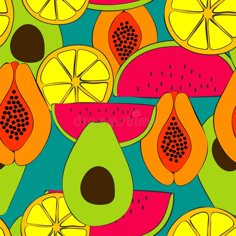 Summer Tropical Fruit Pattern Seamless Repeat Pattern Vector Stock ...