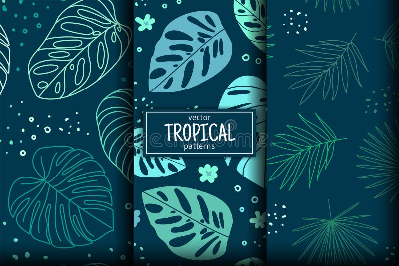 Summer Tropical Patterns Set. Jungle Tropical Palm Leaves Patterns Collection. Floral Summer ...