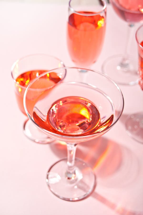 Summer Tropical Pink Cocktail in a Different Glasses. Stock Image ...