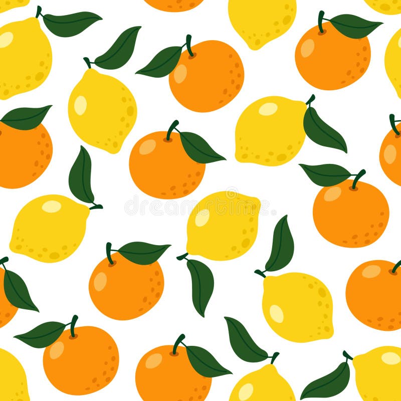 Summer Tropical Seamless Pattern with Lemons and Oranges. Fruit ...