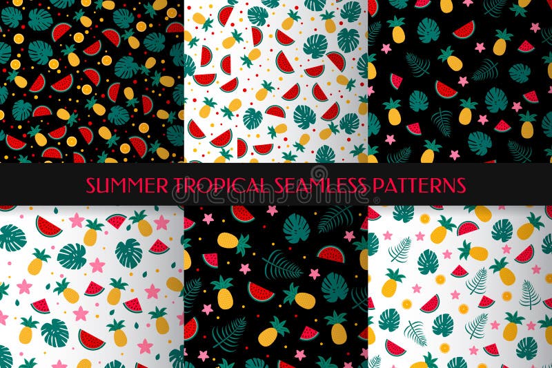 Summer Tropical Seamless Pattern Set. Seasonal Background Bundle Stock ...
