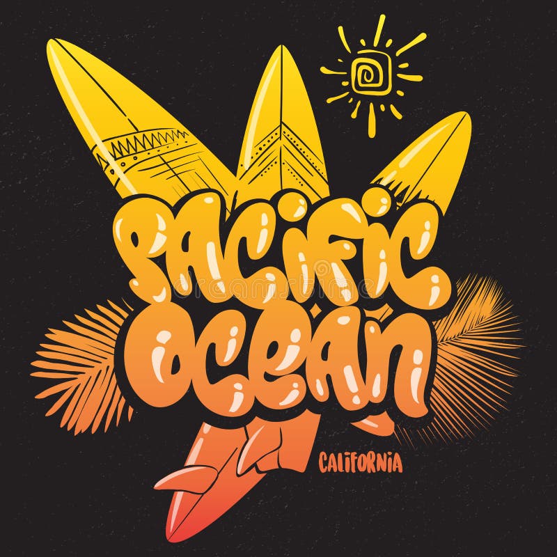 Summer Tropical Surf Print Pacific Ocean Vector Illustration Stock ...