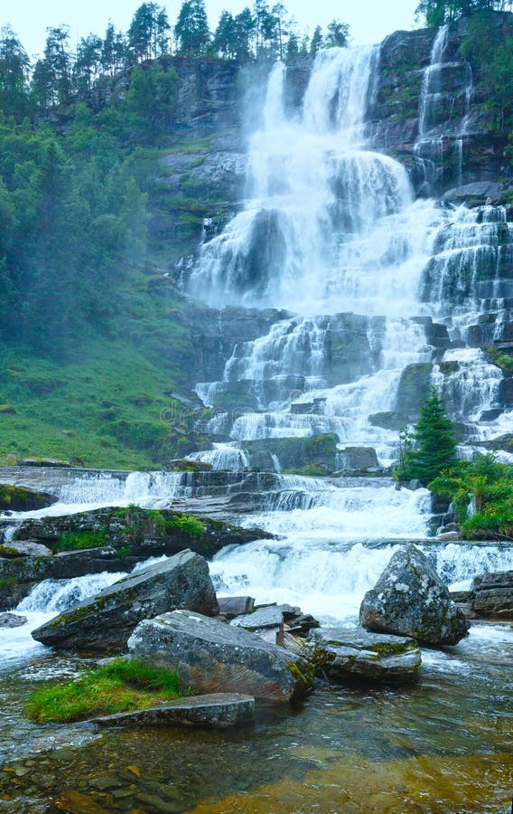 Summer Tvindefossen Waterfalls (Norway) Stock Photo - Image of travel ...