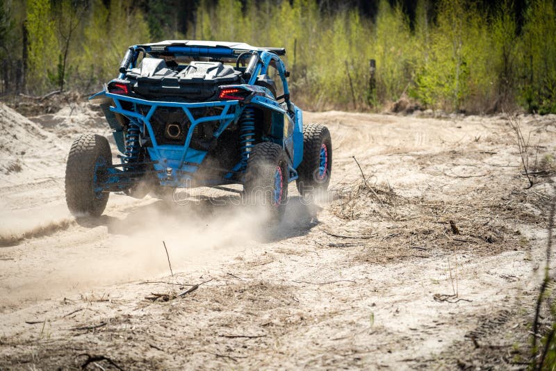 A Lot of Dust of Buggy Moves on a Dusty Road. UTV, ATV Stock Image ...