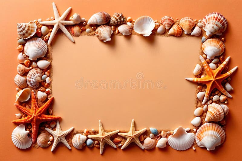 Summer Vacation Background Frame Border with Seashells and Seaside ...