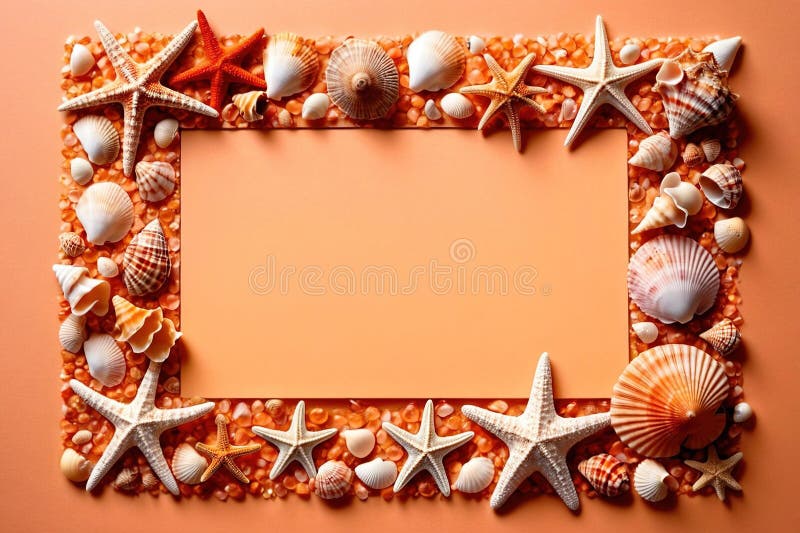 Summer Vacation Background Frame Border with Seashells and Seaside ...