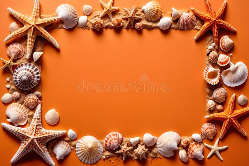 Summer Vacation Background Frame Border with Seashells and Seaside ...