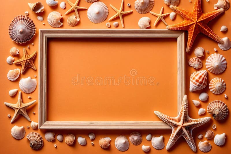 Summer Vacation Background Frame Border with Seashells and Seaside ...