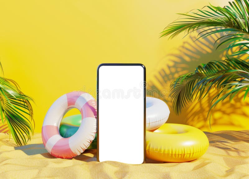 Summer Vacation Background. Smartphone Mockup with Blank Screen ...