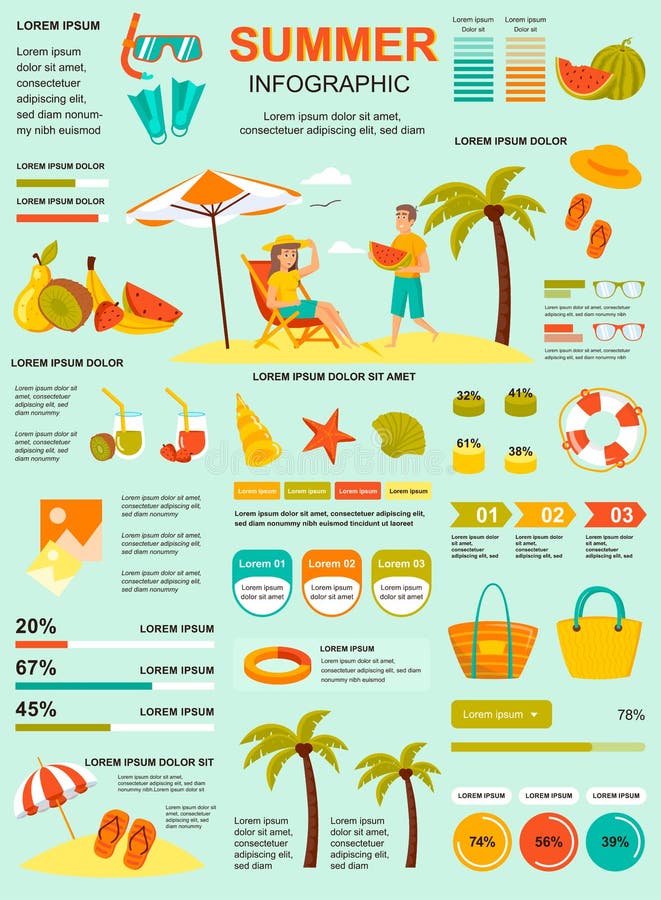 Summer Vacation Banner with Infographic Elements Stock Photo - Image of ...