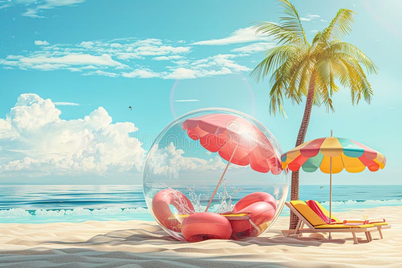 Summer Vacation Beach Abstract Background Concept, Minimal Realistic ...