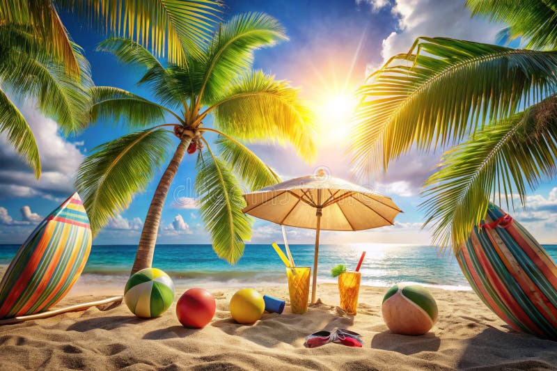 Summer Vacation Beach Scene a Fun. Generative AI Stock Illustration ...