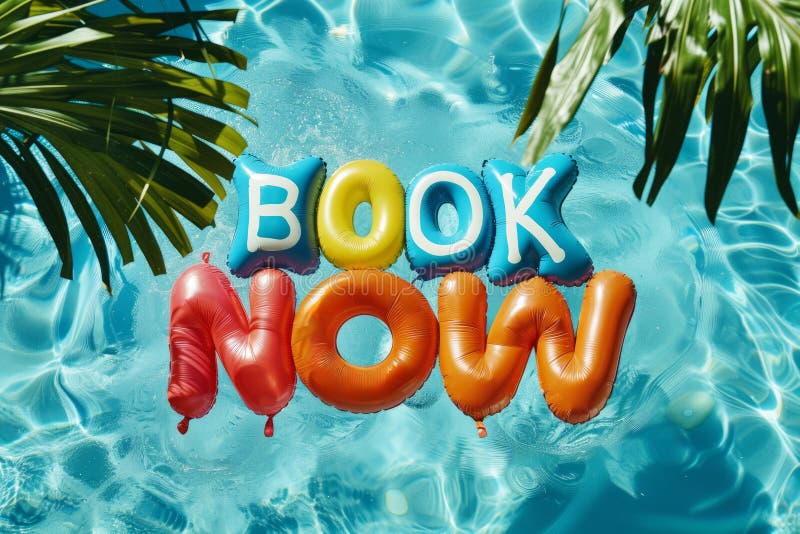 Summer Vacation Book Now Message. Pool Floats in a Holiday Swimming ...