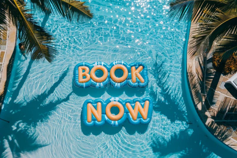 Summer Vacation Book Now Message. Pool Floats in a Holiday Swimming ...