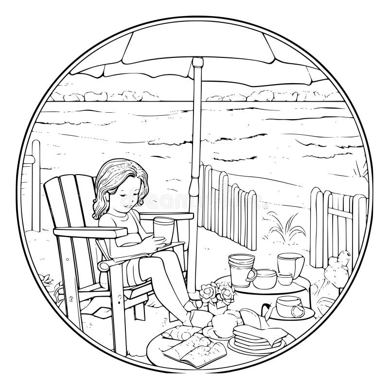 Summer Vacation Coloring Page for Kids Stock Vector - Illustration of ...