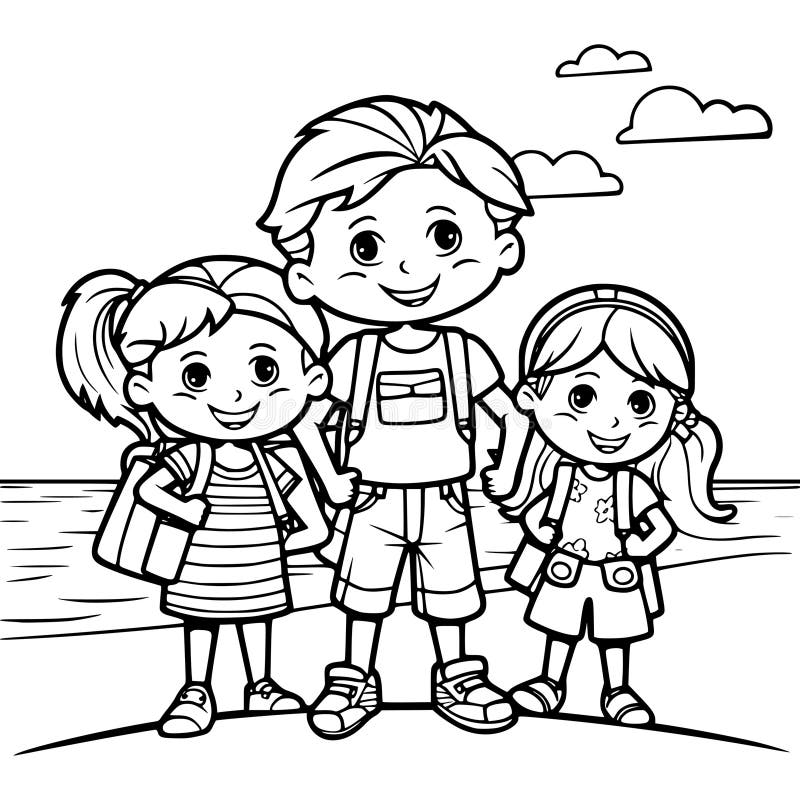 Summer Vacation Coloring Page for Kids Stock Vector - Illustration of ...